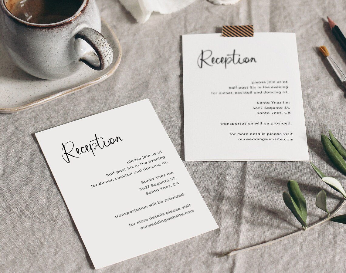 Printable Minimalist Reception Card Template Wedding | Etsy