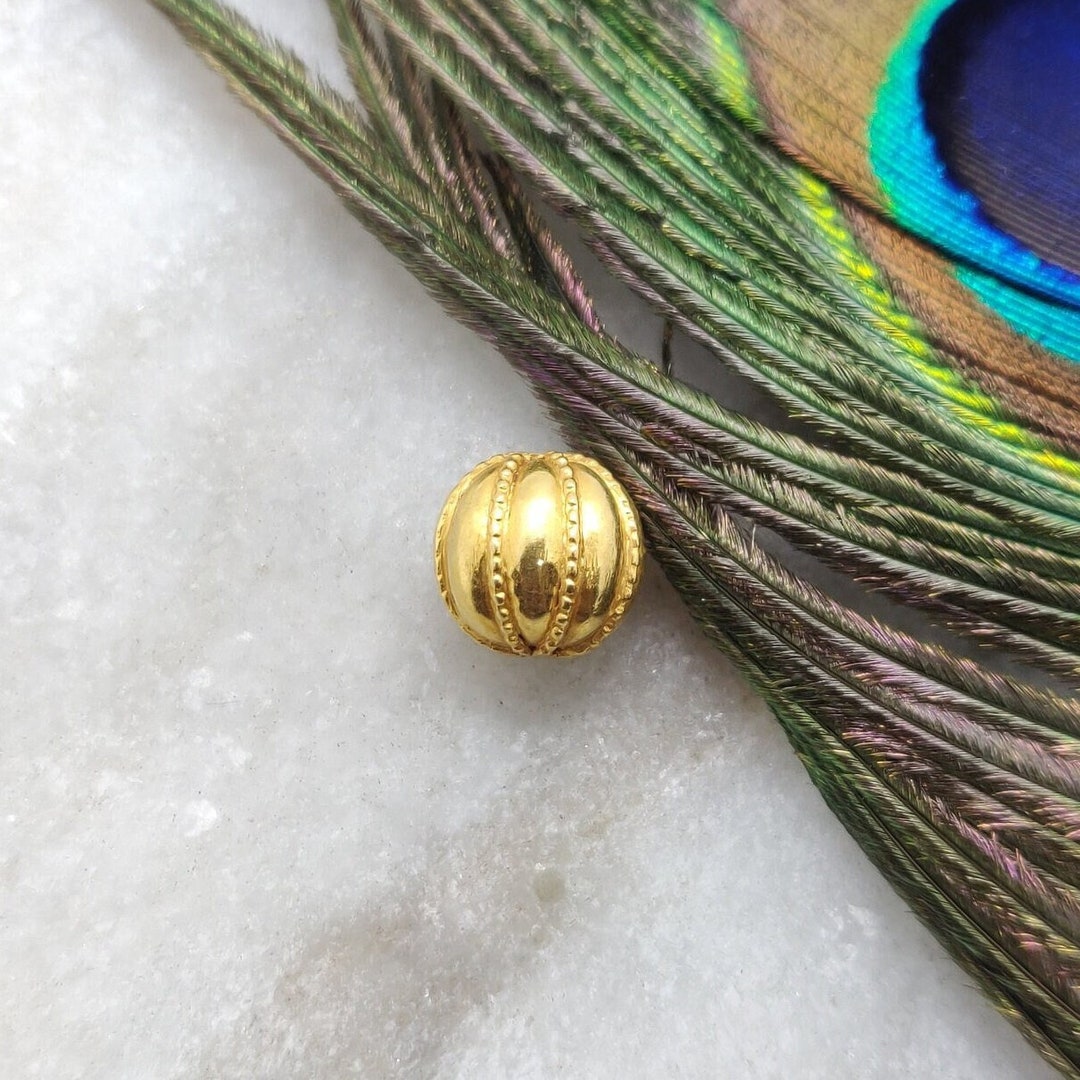 18k Gold Textured Spacer Ball Beads, 9.5MM Size Yellow Gold Spacer ...