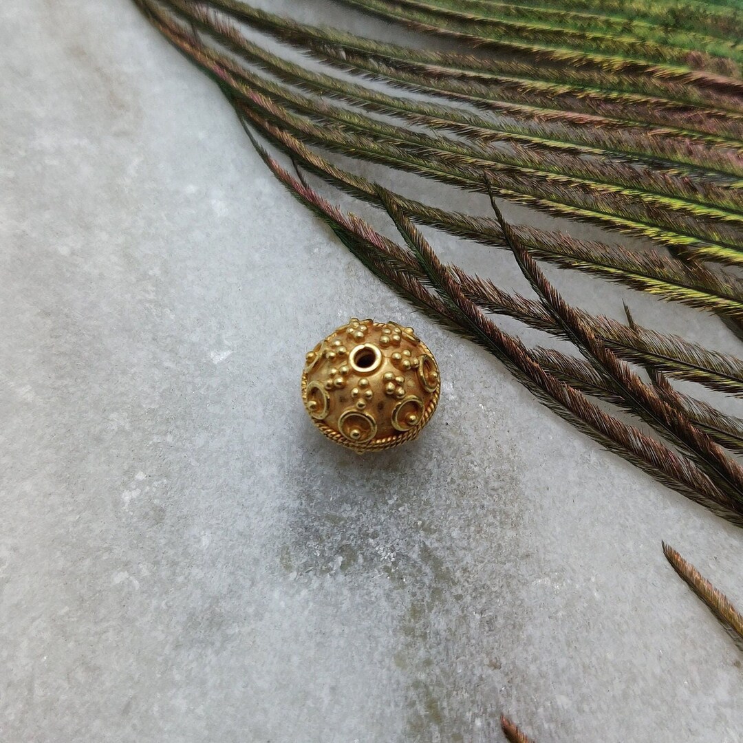 18k Yellow Gold Textured Style Bead Finding, 10mm Gold Handmade Ball ...