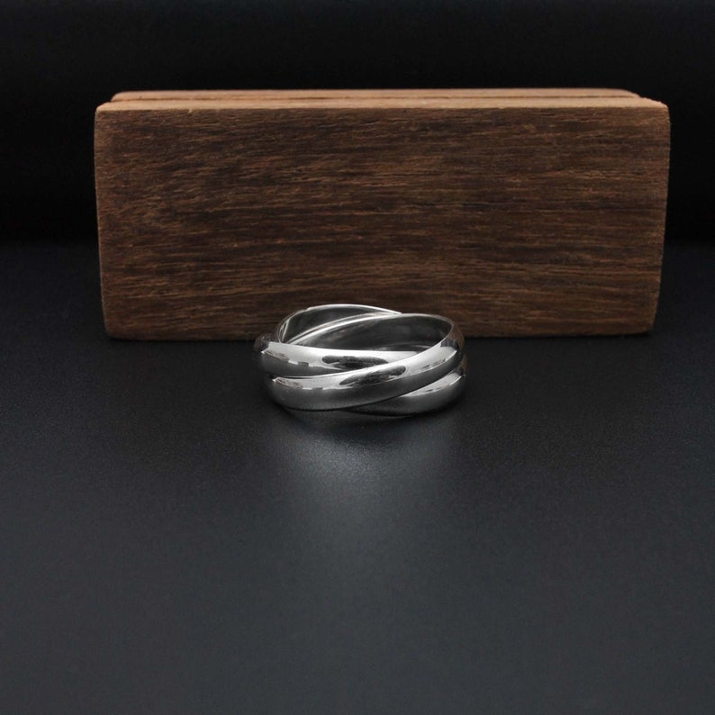 Sterling Silver Triple Rolling Ring: Handmade Interlocked Band, Size 10 ...