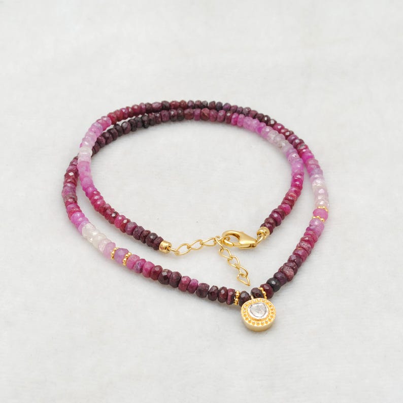 Ombre Pink Ruby Necklace: Diamond Accent, Sterling Silver, July ...