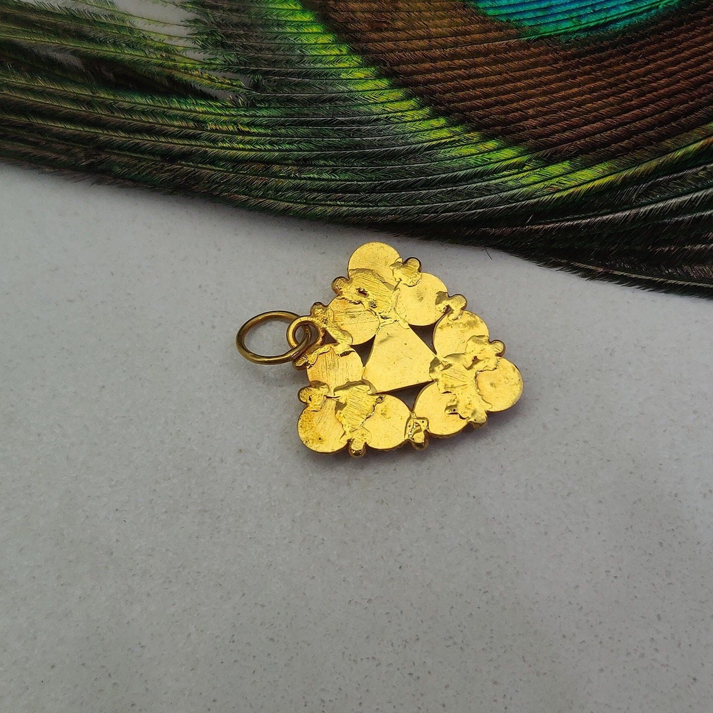 Stunning 17MM 18K Solid Gold Triangle Charm Pendant With Color Red ...