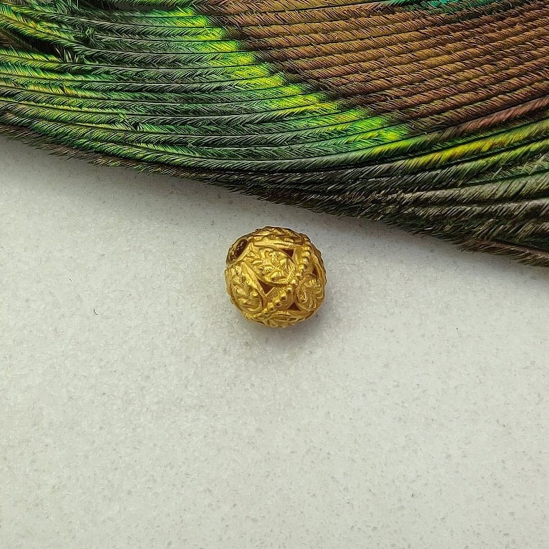 18k Gold Round Bead Pendant, 18k Gold Round Ball Beads, 18k Gold Spacer ...