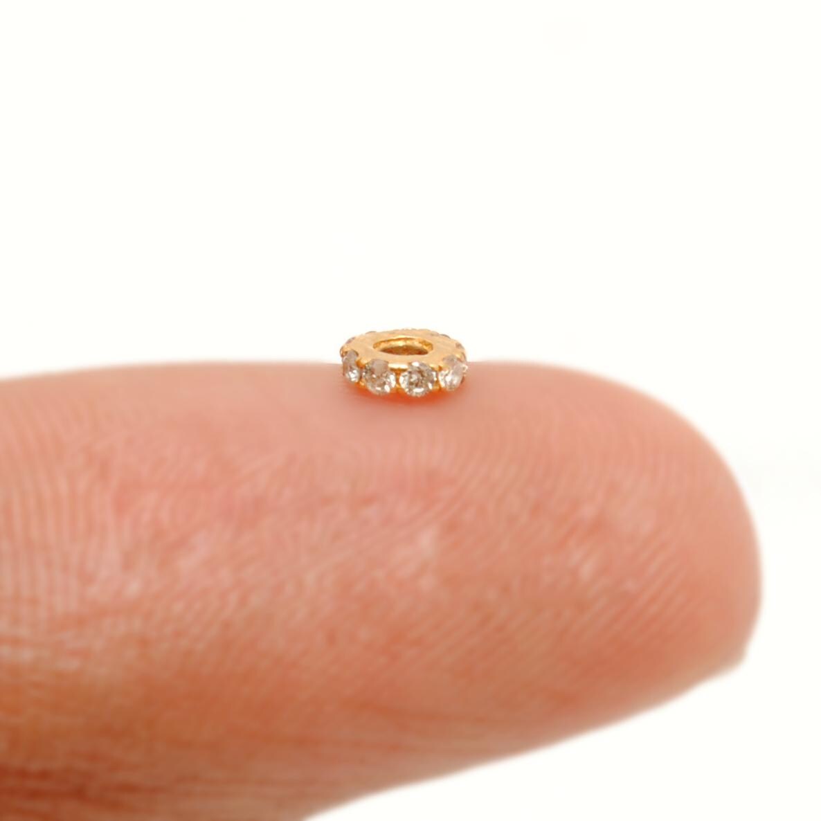 4mm 14k Gold Diamond Spacer Bead, Eternity Rondelle for Fine Bracelets ...
