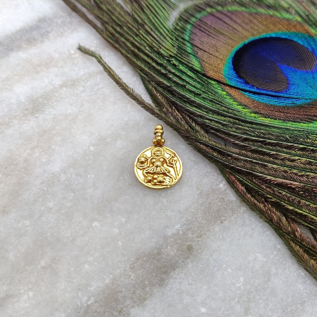 18K Gold Charm Pendant of Indian Goddess Laxmi • 18k Gold Charm Pendant ...