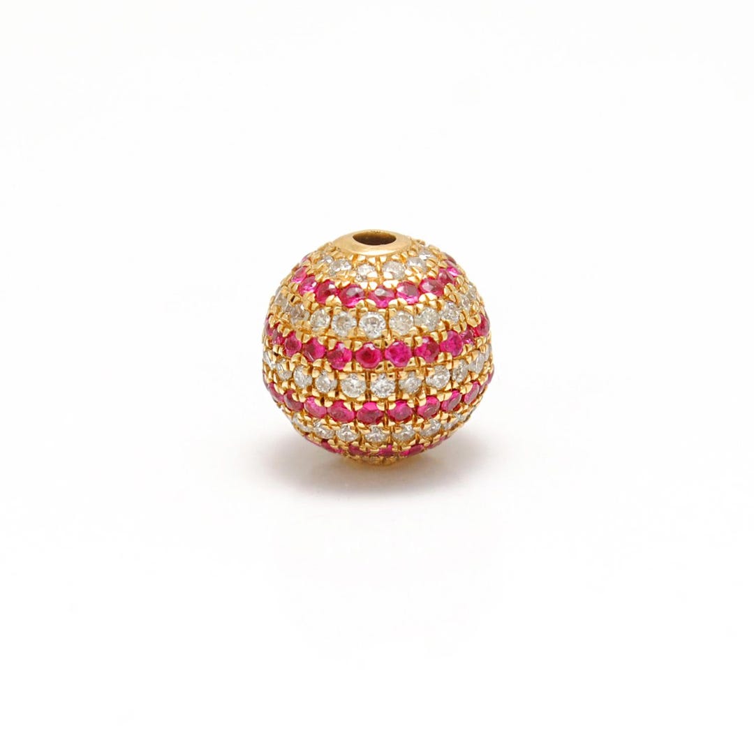 Brilliant Cut Diamond 14k Gold Ball Beads | Ruby Diamond 14k Yellow ...