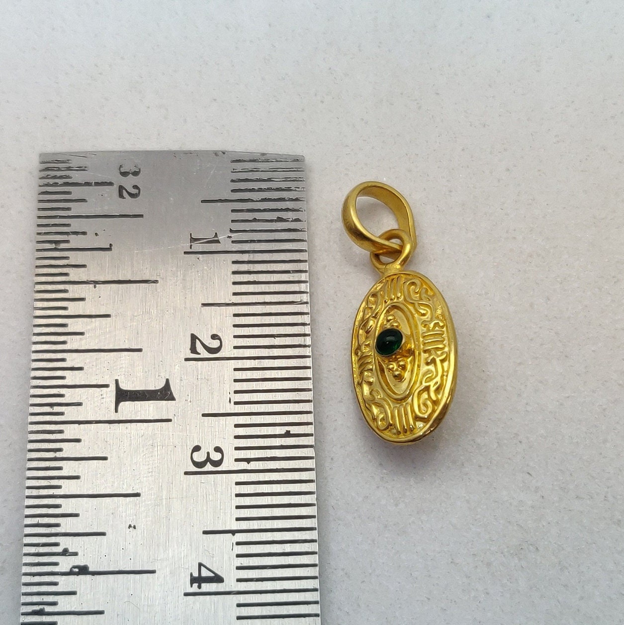 18k Gold Pendant With Emerald Color Stone 18k Gold Charm - Etsy