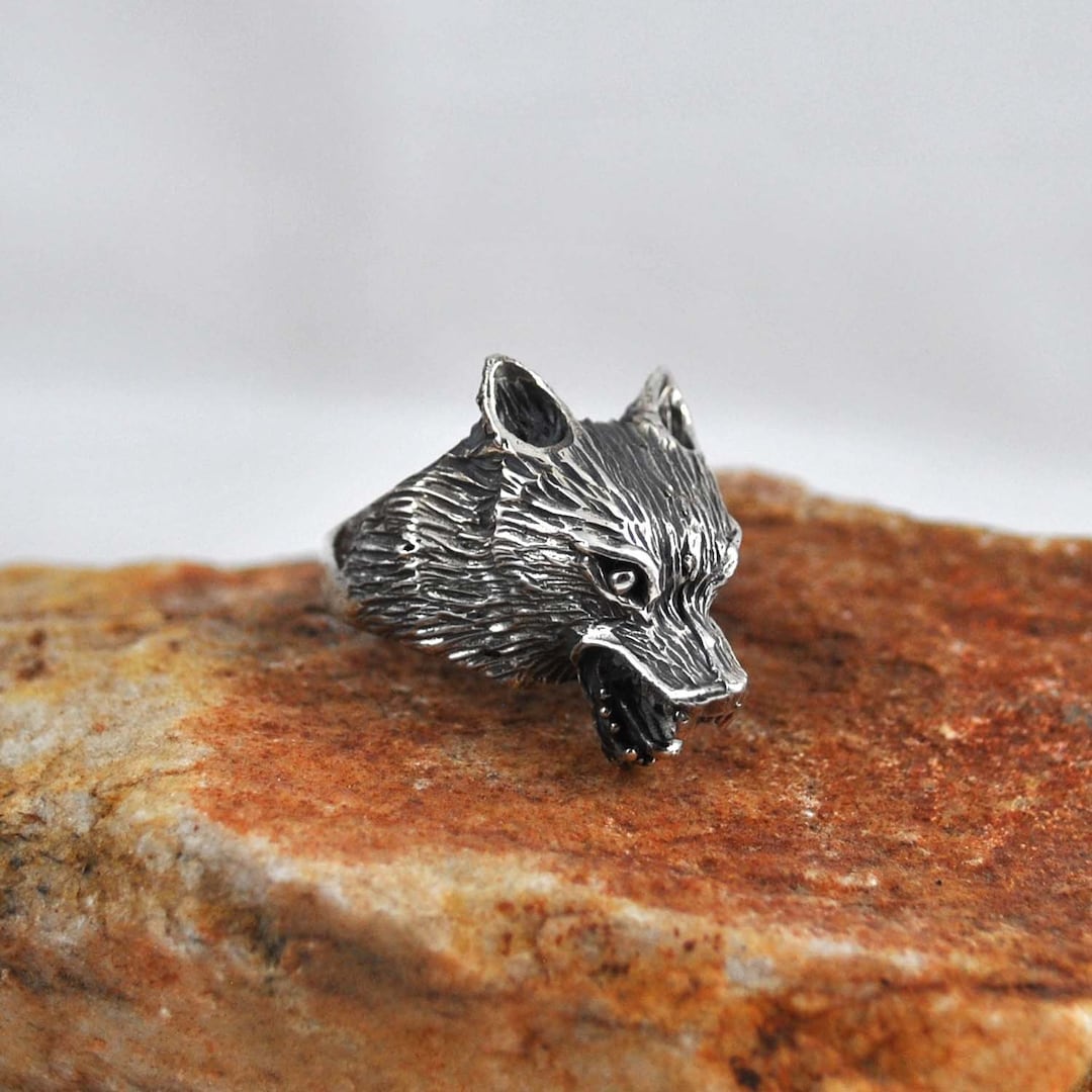 Wolf Silver Ring, Wolf Sterling Silver Men's Ring Handmade Men's Ring ...