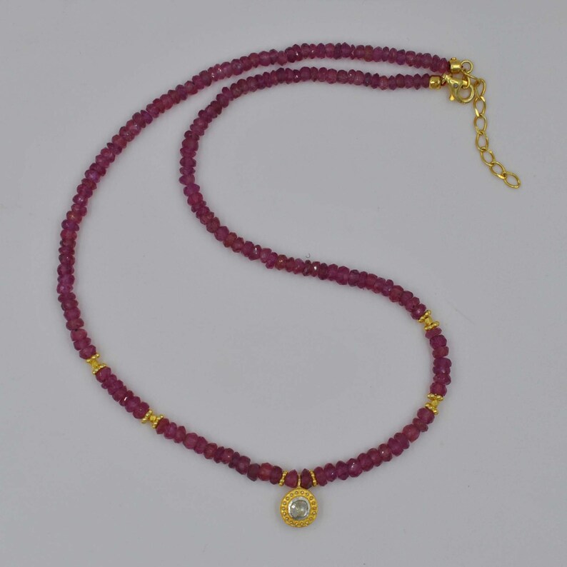 Natural Ruby Beads Necklace, Polki Flat Cut Diamond Necklace 925 Silver ...