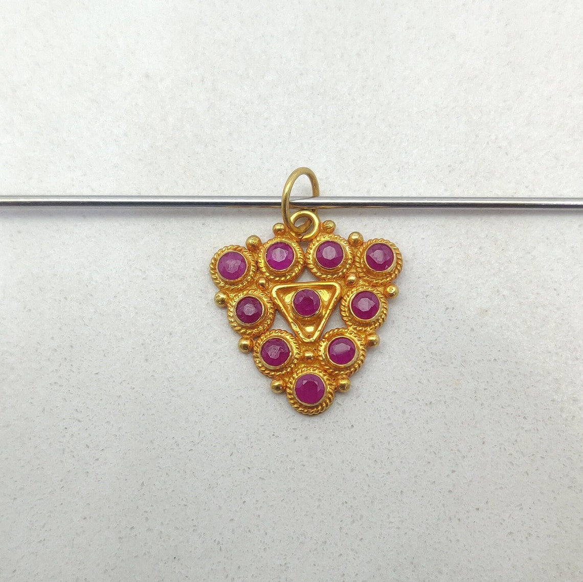 Stunning 17MM 18K Solid Gold Triangle Charm Pendant With Color - Etsy