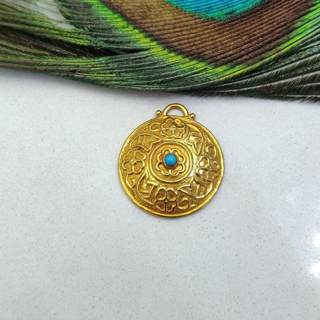 20mm Vintage 18k Solid Yellow Gold Handmade Gold Pendant, AU750 Gold ...