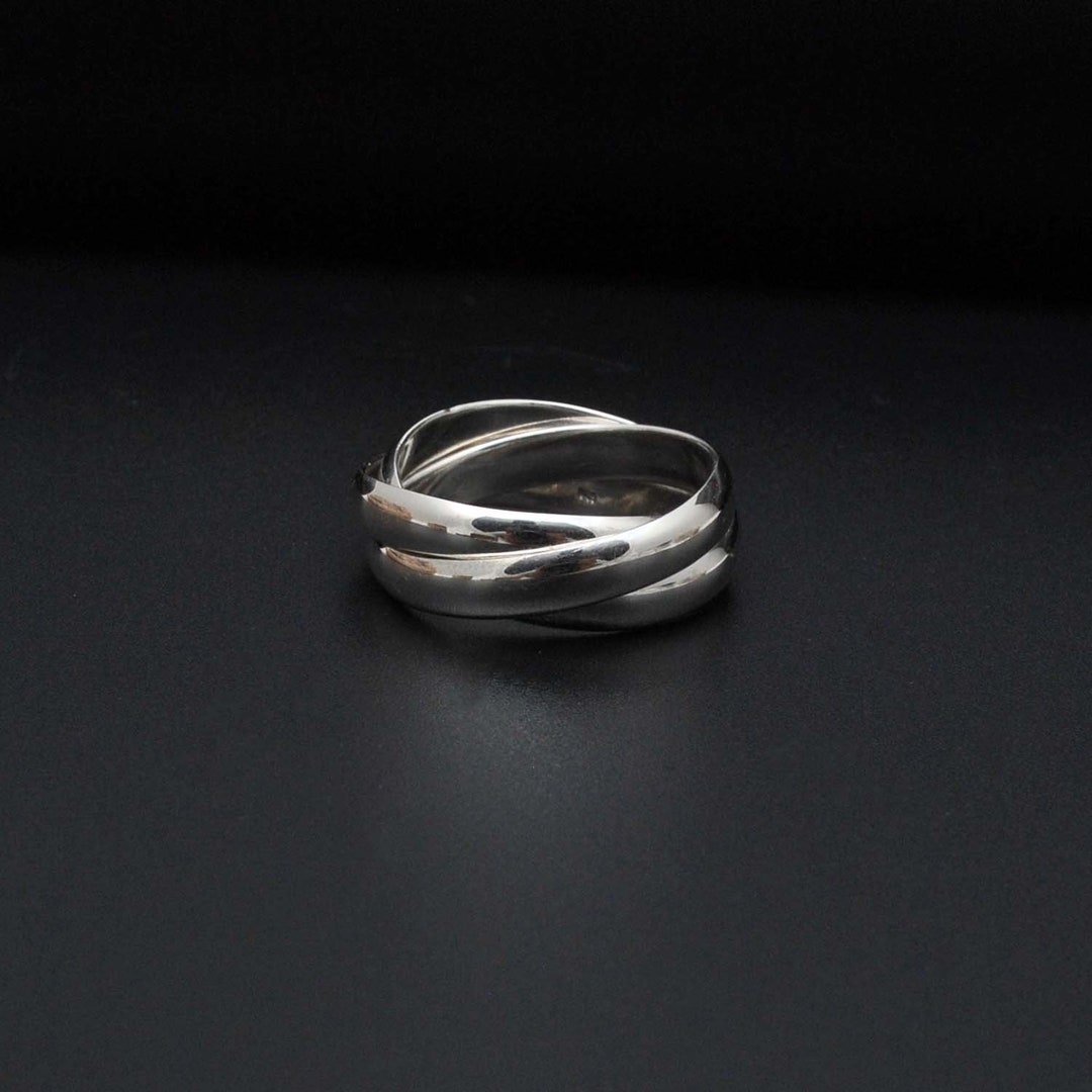 925 Sterling Silver Triple Interlocked Ring, Three Rolling Ring, Multi ...