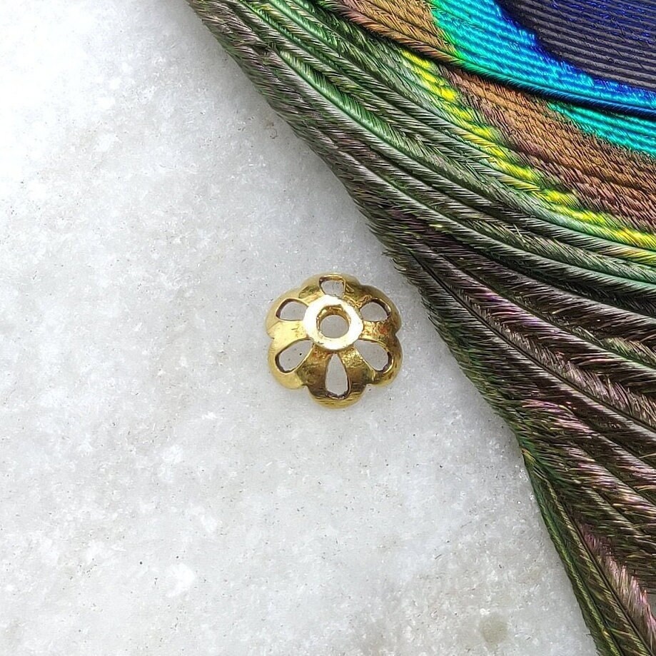 18k Yellow Gold Floral Shape Bead Cap Finding Jewelry 3X8MM - Etsy