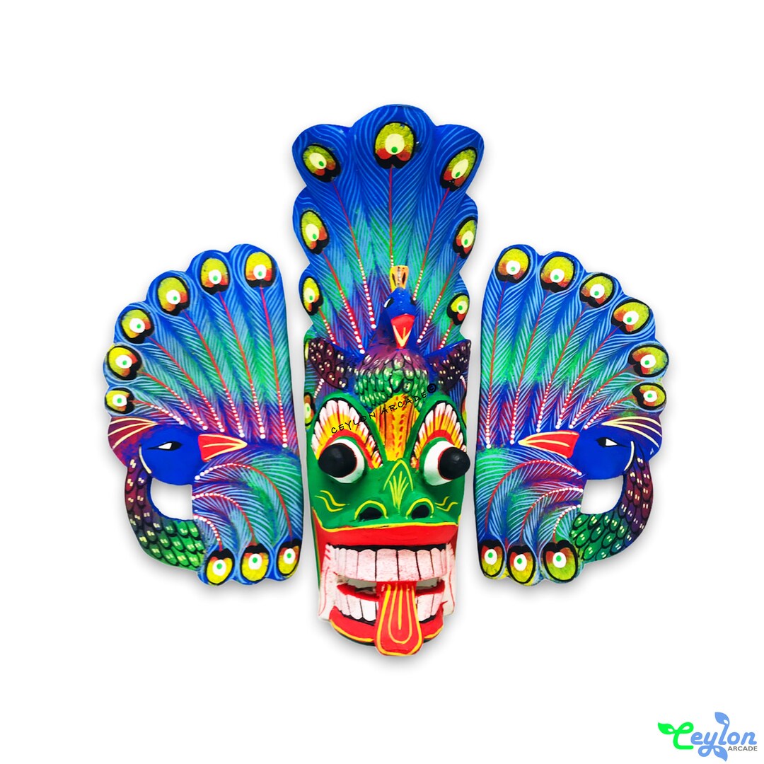 Hand Carved Kaduru Wood Mask: Vintage Sri Lankan Peacock Wall Decor - Etsy