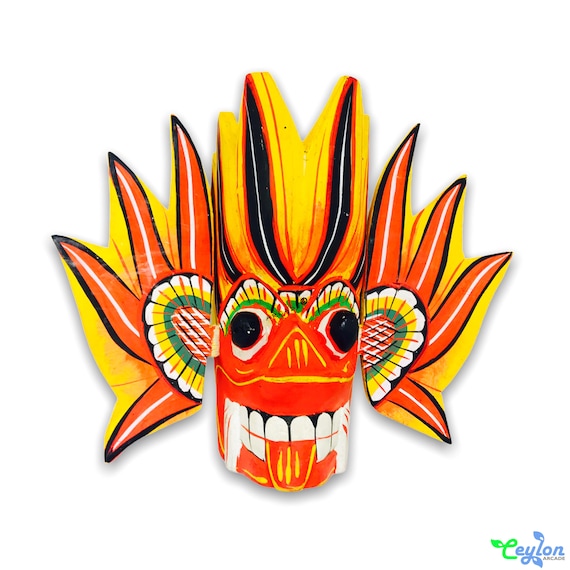 Sri Lankan Wood Mask Hand Carved Traditional Hand Painted and | Etsy