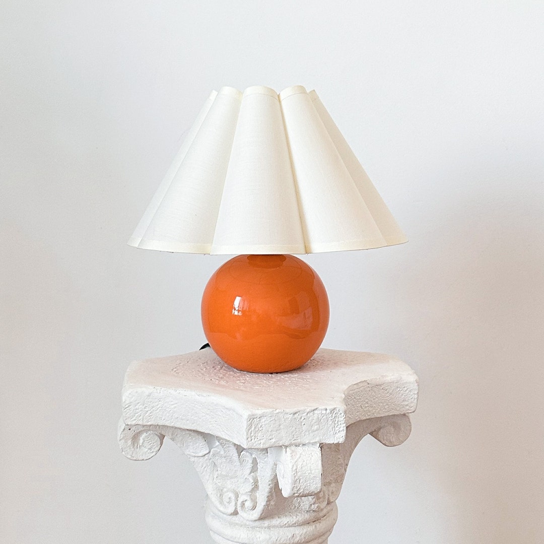 Handmade Orange Ceramic Small Table Lamp 110-250V, Cream Scallop Flower ...