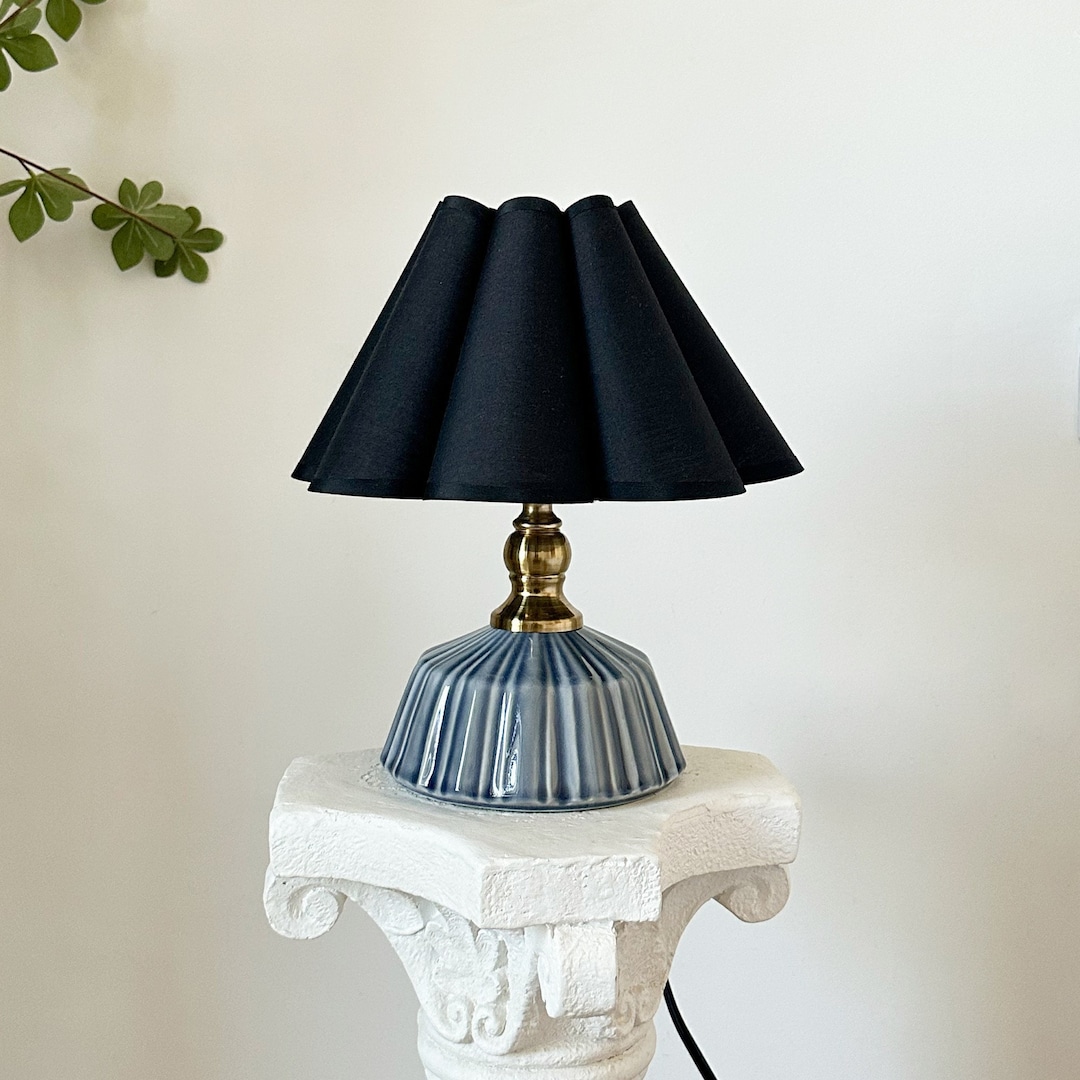 Classic Stripe Ceramic Table Lamp, 110-240v Sturdy Base Black Fabric ...