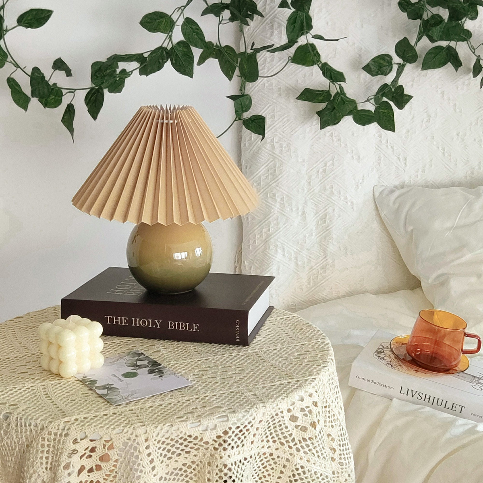 Ceramic Small Brown Table Lamp Fabric Shade 110 240V for Bedroom Living Room Kitchen Rustic Coz Art Decorative Nightstand Little Desk Lamp Etsy UK