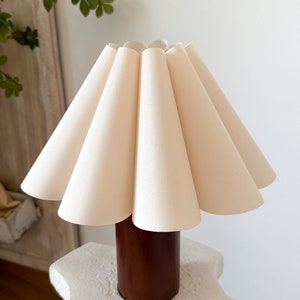 Handmade Vintage Wooden Pillar Table Lamp Beige flower Petals Ruffle ...