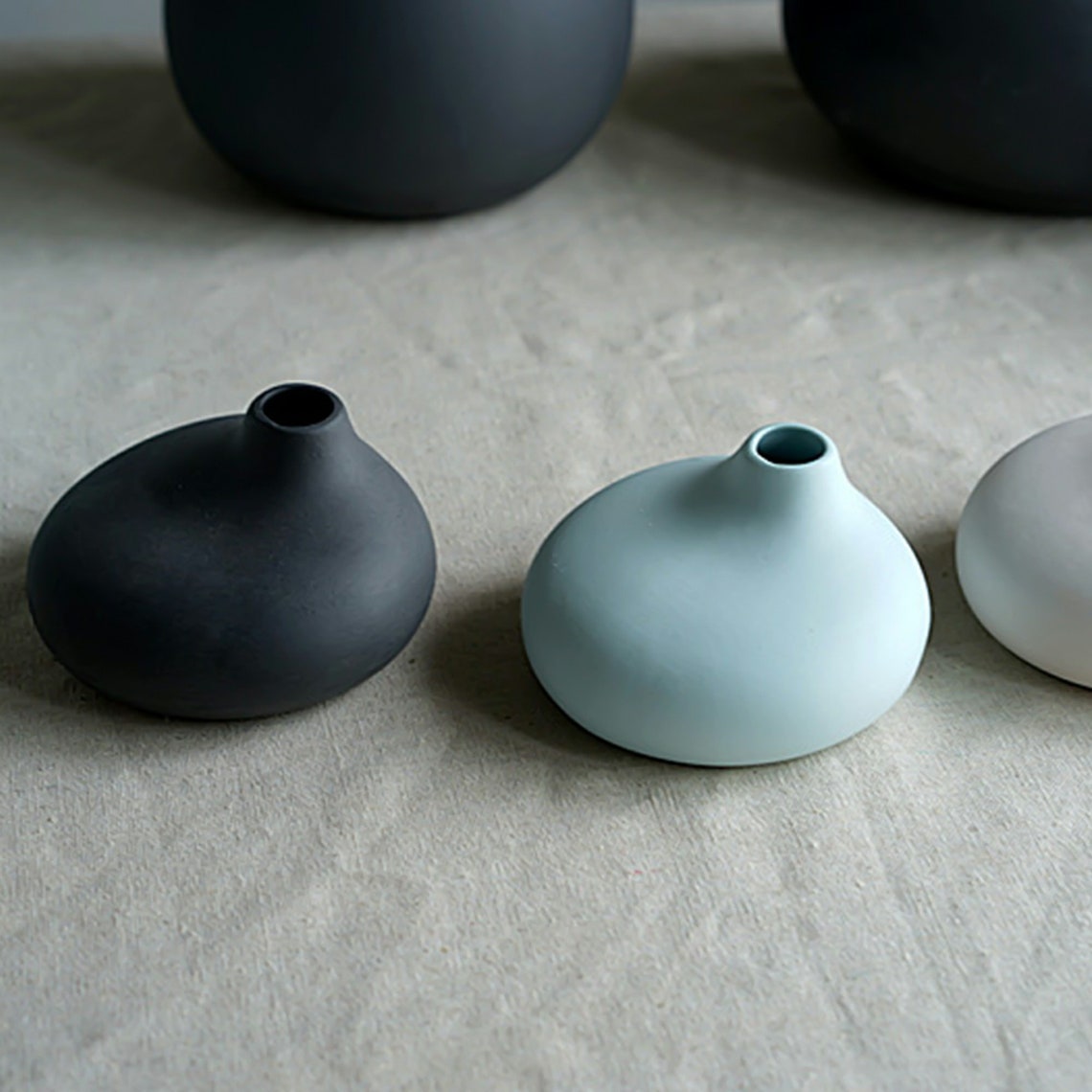 Rustic Round Flat Art Pottery Vase Ceramic Modern Bud Clay | Etsy