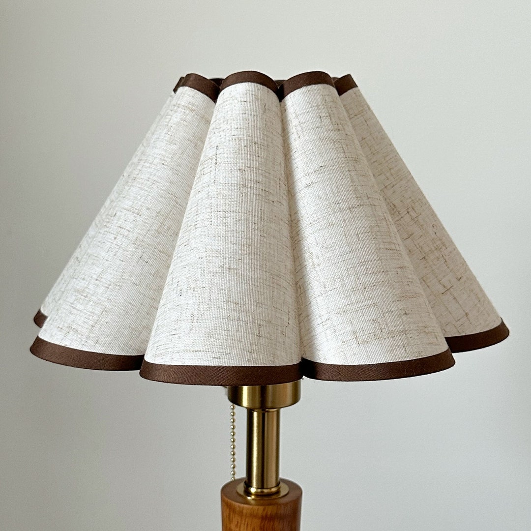 Linen Fabric Pleated Lampshade Petal Brown Trim Shades Warm Lighting ...