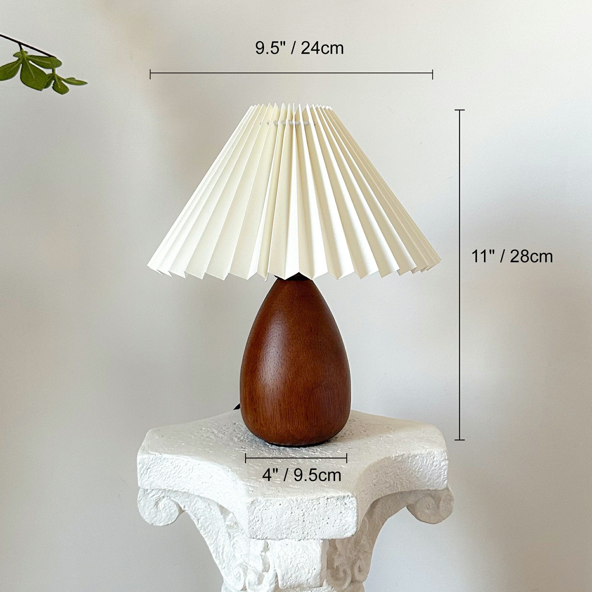 Handmade Small Wood Table Lamp, Pleated Fabric Shade 110-240V, Bedroom ...