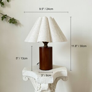 Handmade Wooden Pillar Table Lamp, Linen Fabric Pleated Petal Shade 110 ...