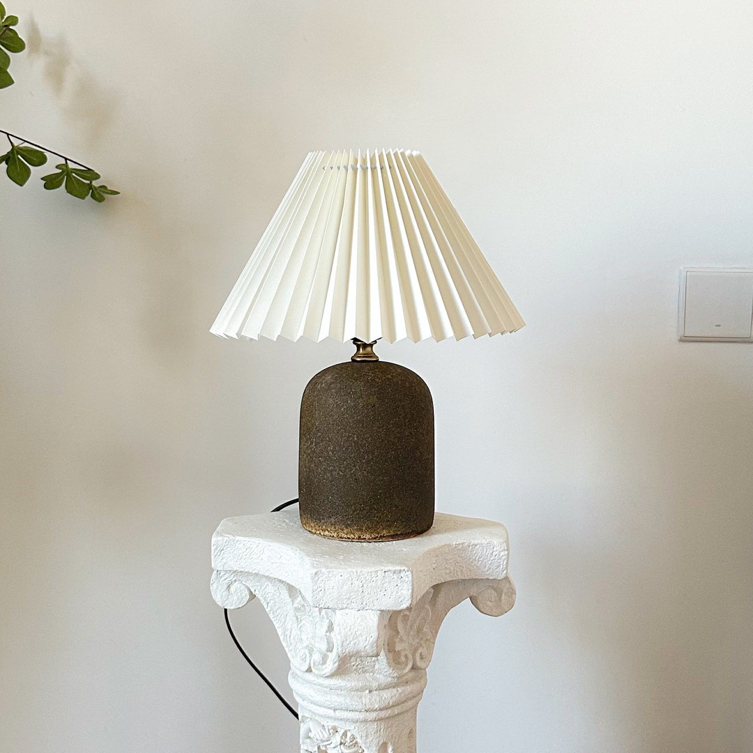 Brown Ceramic Table Lamp 110-240v Vintage Durable Base Fabric Pleated ...