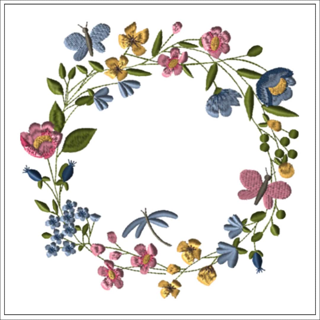 Wildflower Floral Wreath | Machine Embroidery Design #1700 - Etsy