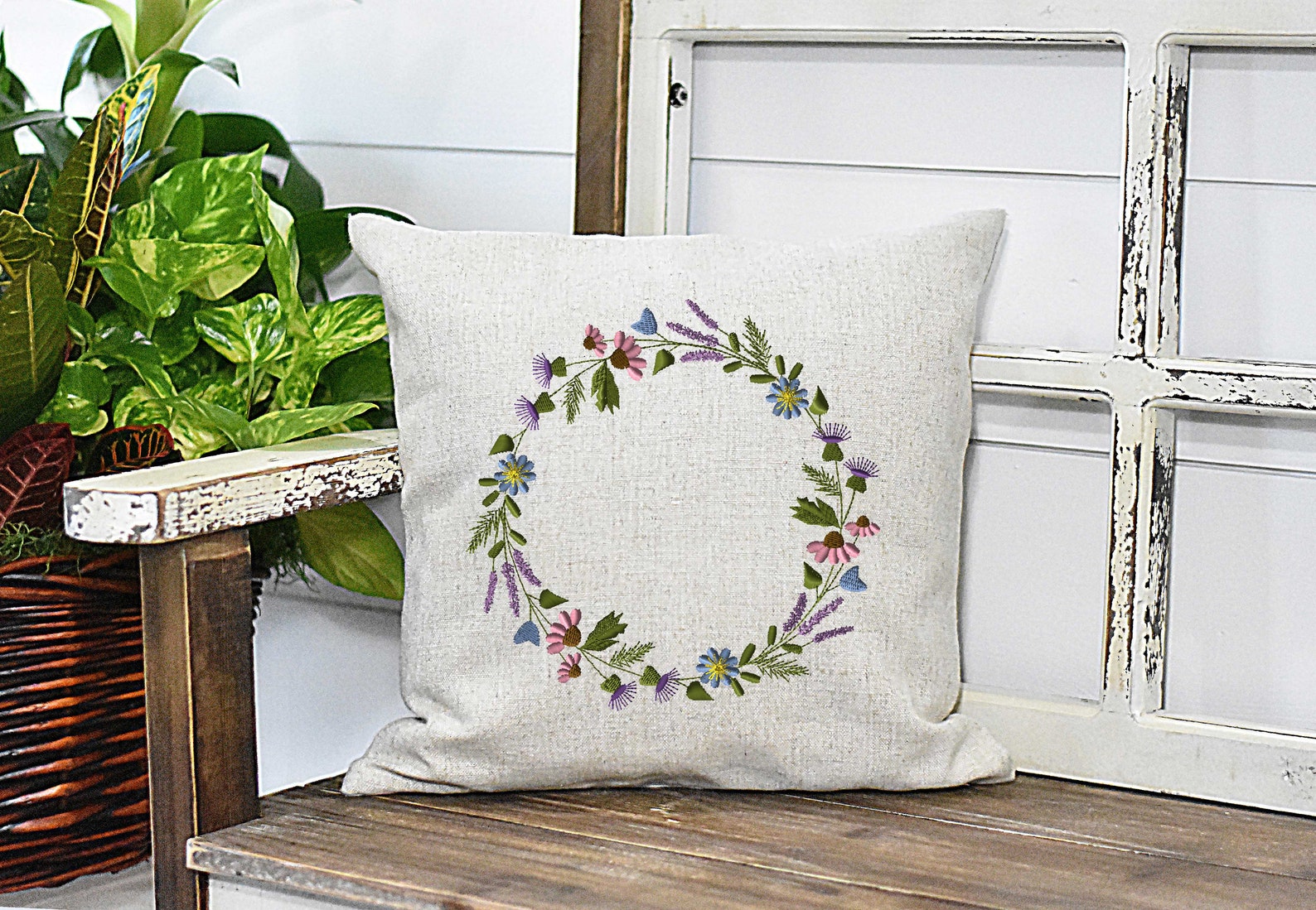 Wildflower Floral Wreath-machine Embroidery Design #1031 - Etsy