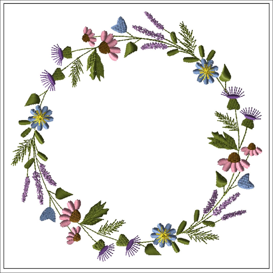 Wildflower Floral Wreath-machine Embroidery Design #1031 - Etsy
