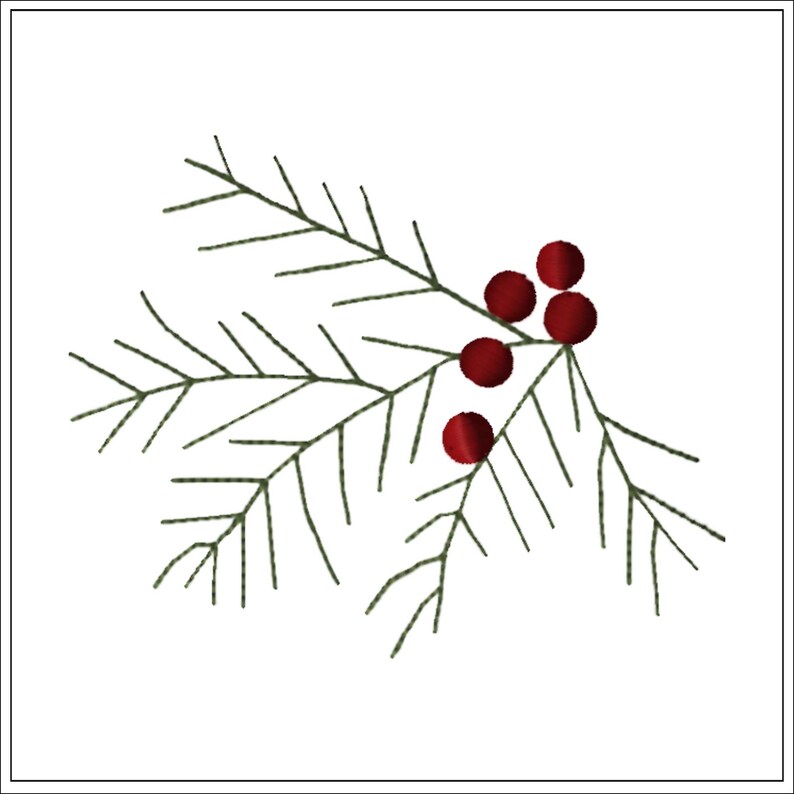 Christmas Tree Sprig With Berries | Machine Embroidery Design #1047 - Etsy