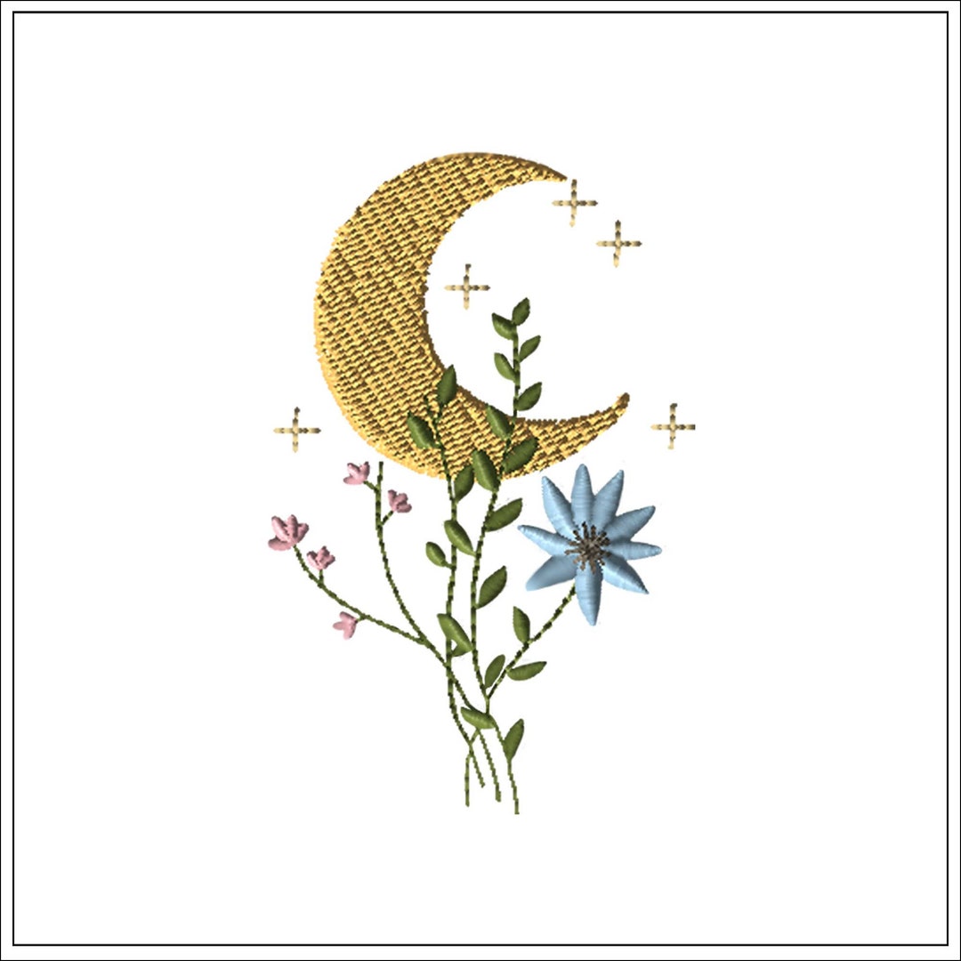 Wildflowers and Moon | Machine Embroidery Design #1563 - Etsy