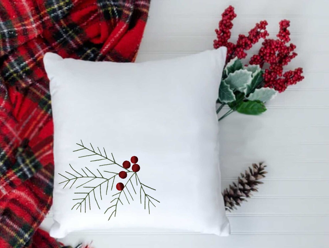 Christmas Tree Sprig With Berries | Machine Embroidery Design #1047 - Etsy