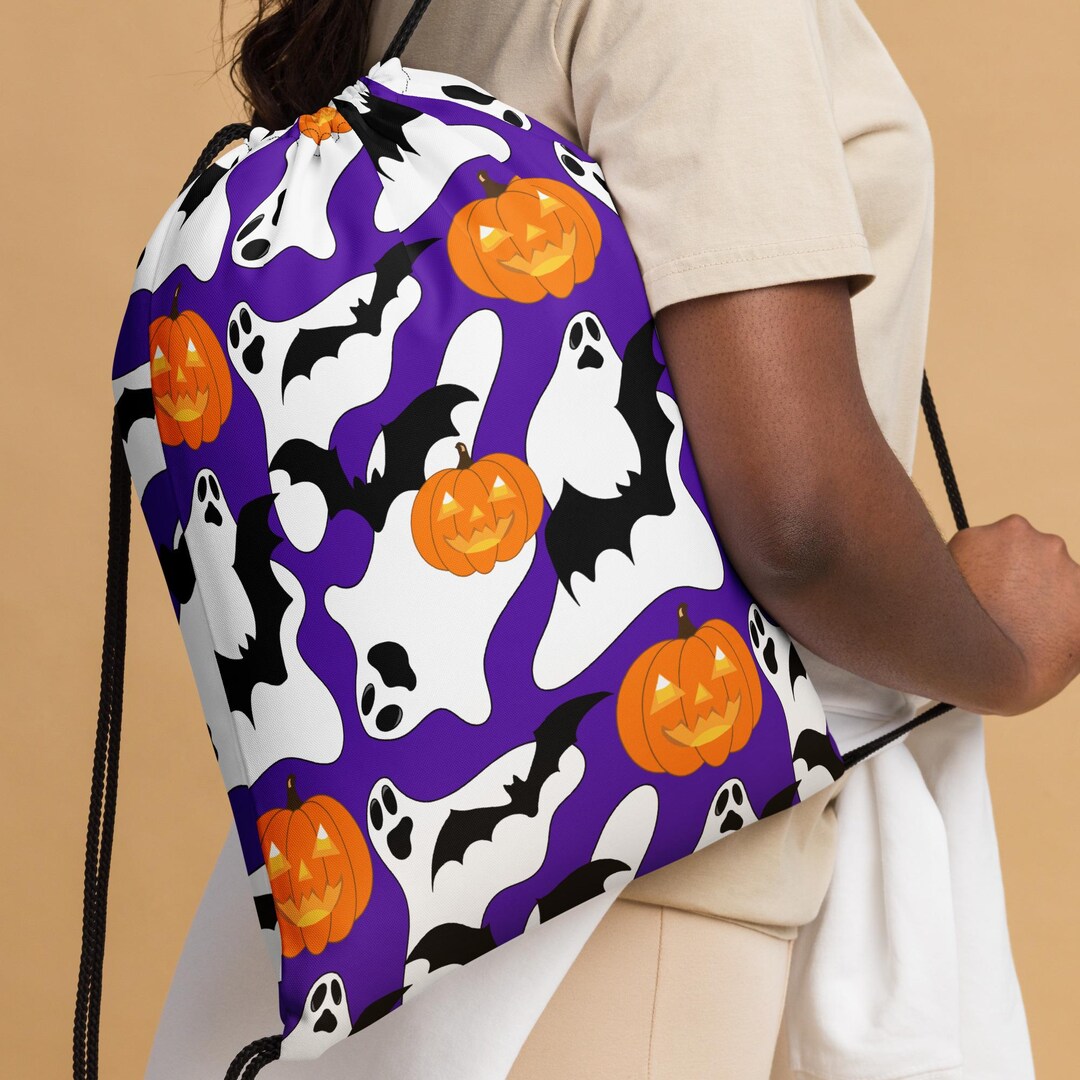 Spooky Cute Halloween Drawstring Bag Ghosts, Pumpkins Bats Trick or ...