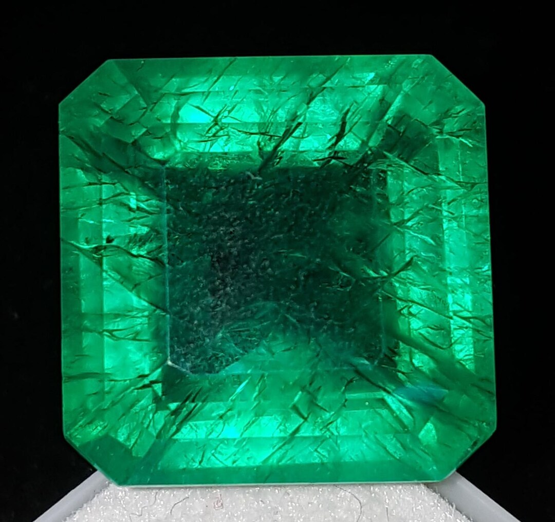 23.77 Ct Natural Green Emerald Loose Gemstone Big Size Square Shape GIL ...