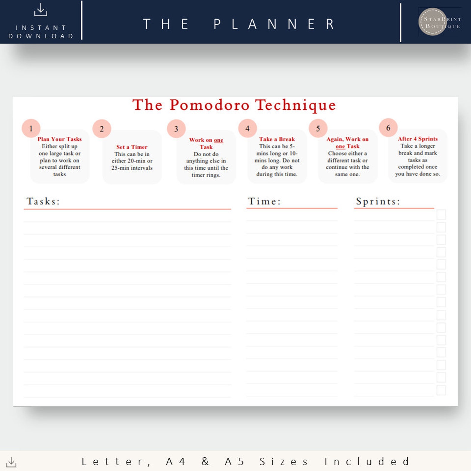 Pomodoro Technique Planner / Worksheet / Digital and Printable | Etsy