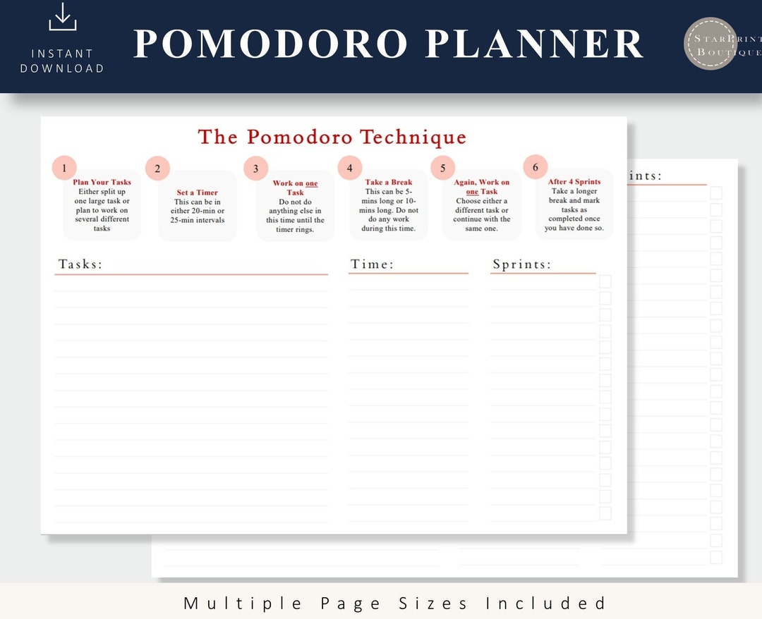 Pomodoro Technique Planner / Worksheet / Digital and Printable - Etsy