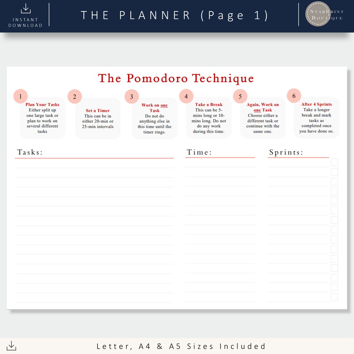 Pomodoro Technique Planner / Worksheet / Digital and Printable - Etsy