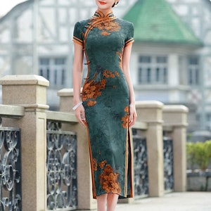 Vintage China Cheongsam, Classic Jacquard Flower Surface Qipao, Chinese ...