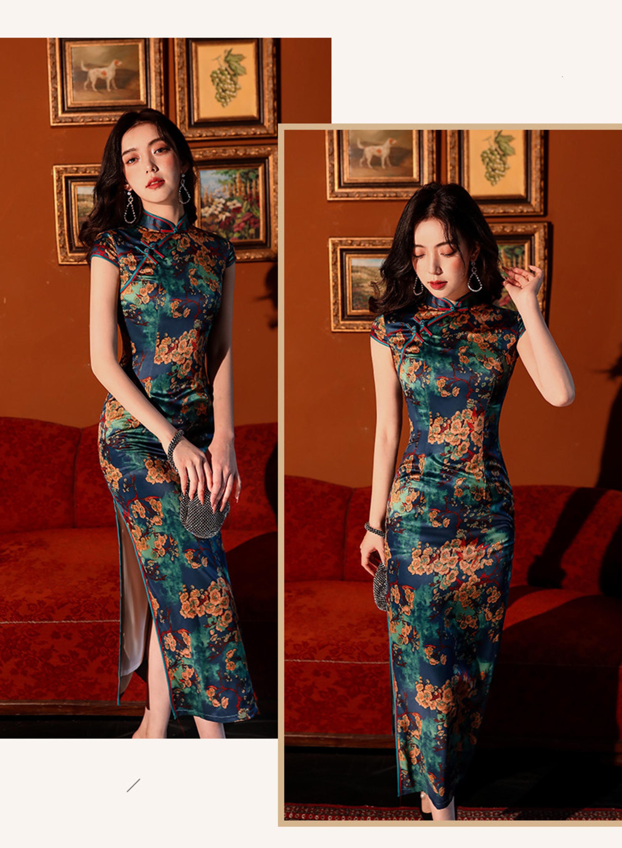 Vintage China Cheongsam Classic Jacquard Flower Surface - Etsy UK