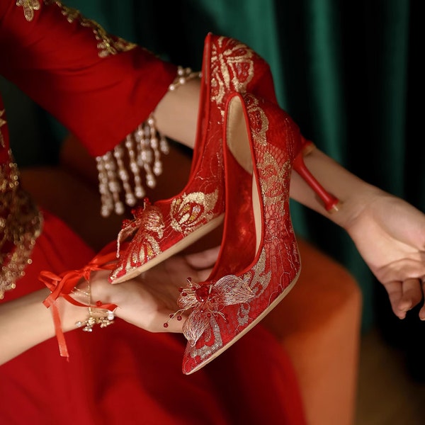 Red Bridal Shoes - Etsy