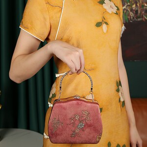 Shell Bag With Floral Pattern White Background Gold Handle - Etsy