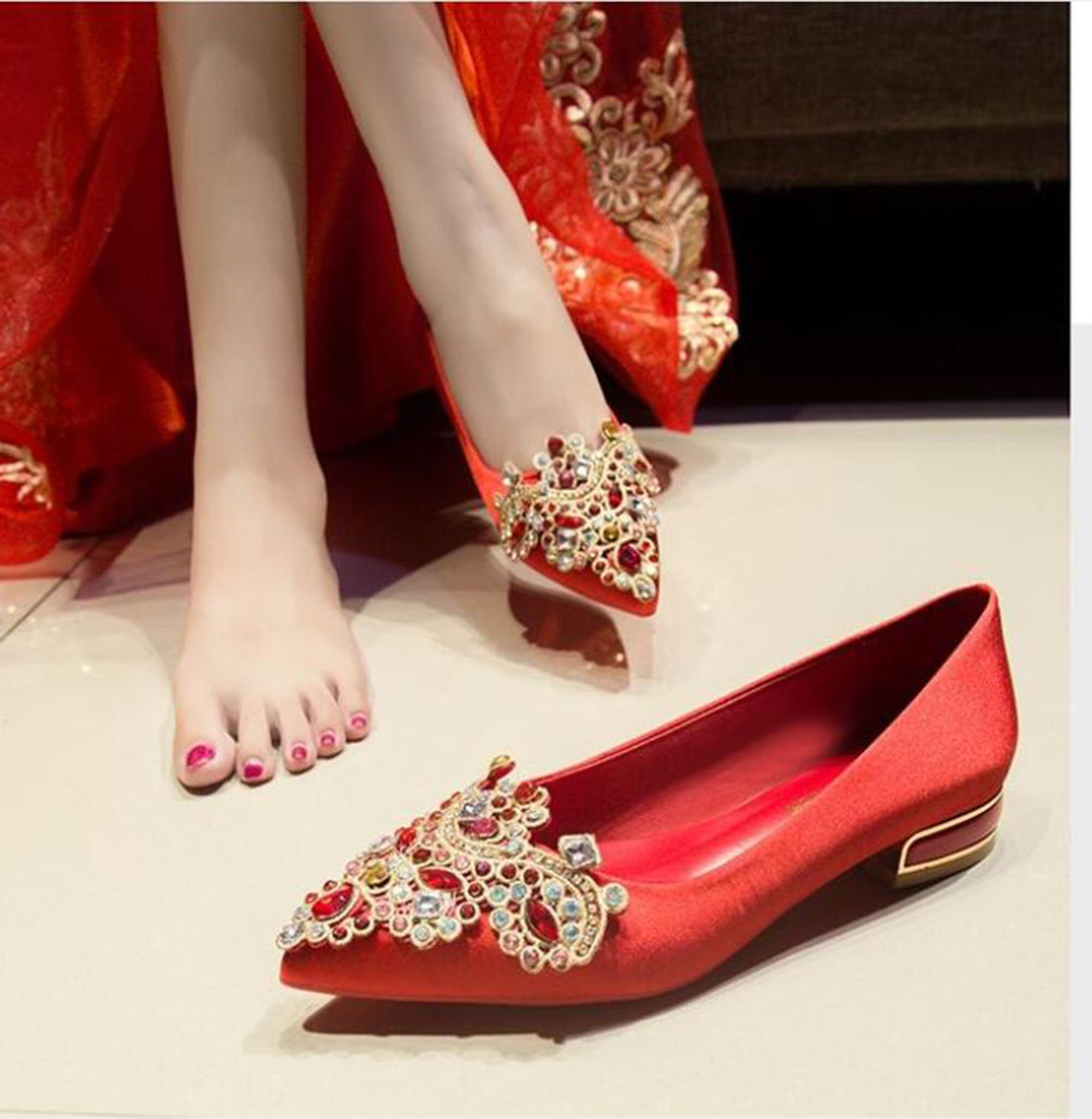 Red Flat Bridal Shoes