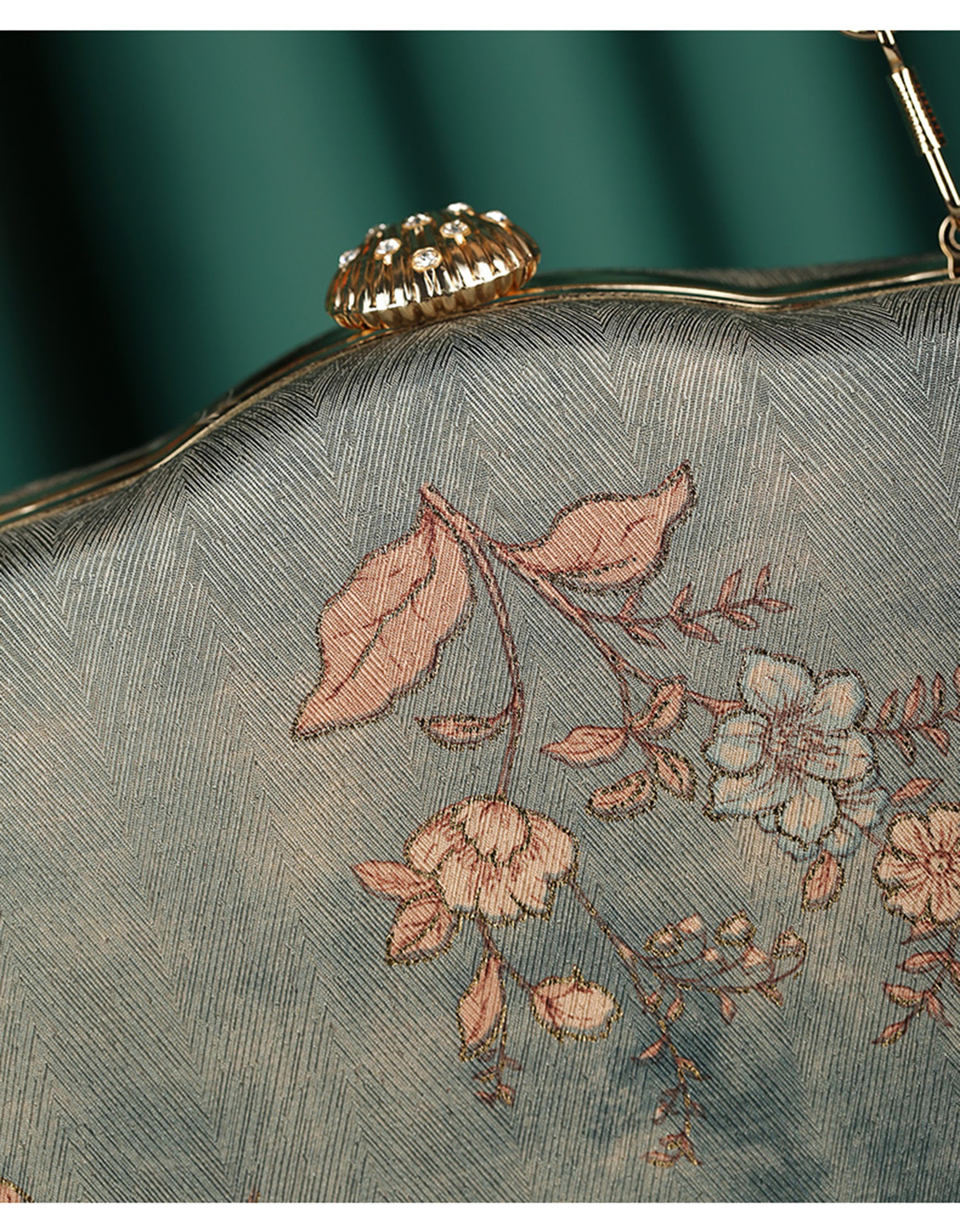 Shell Bag With Floral Pattern White Background Gold Handle - Etsy