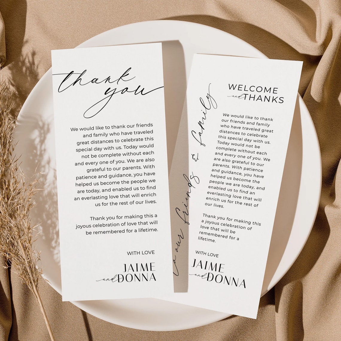 Minimalist Thank You Place Card, Printable Thank You, Thank You Napkin ...