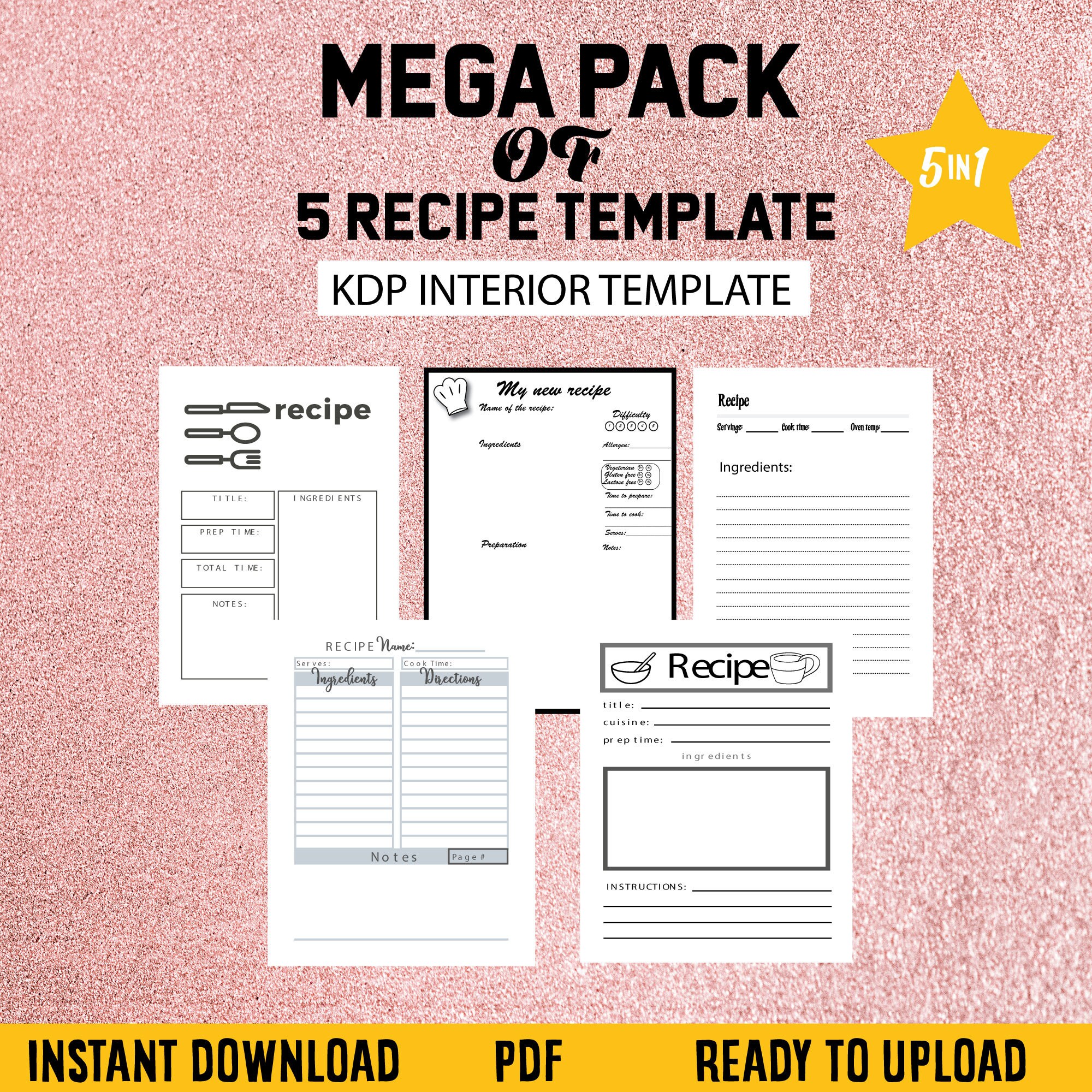 KDP Interior Recipe Book Pages Low Content Book Interiors Cookbook ...