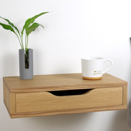 Floating Nightstand Oak and White Painted With Shelf & Drawer - Etsy