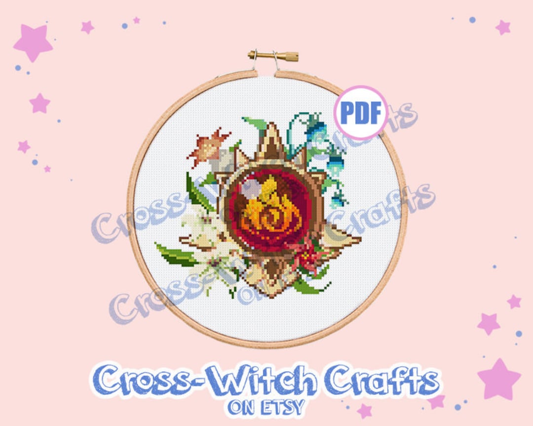 Genshin Impact Floral Vision Mondstadt Pyro Cross-stitch Pattern ...