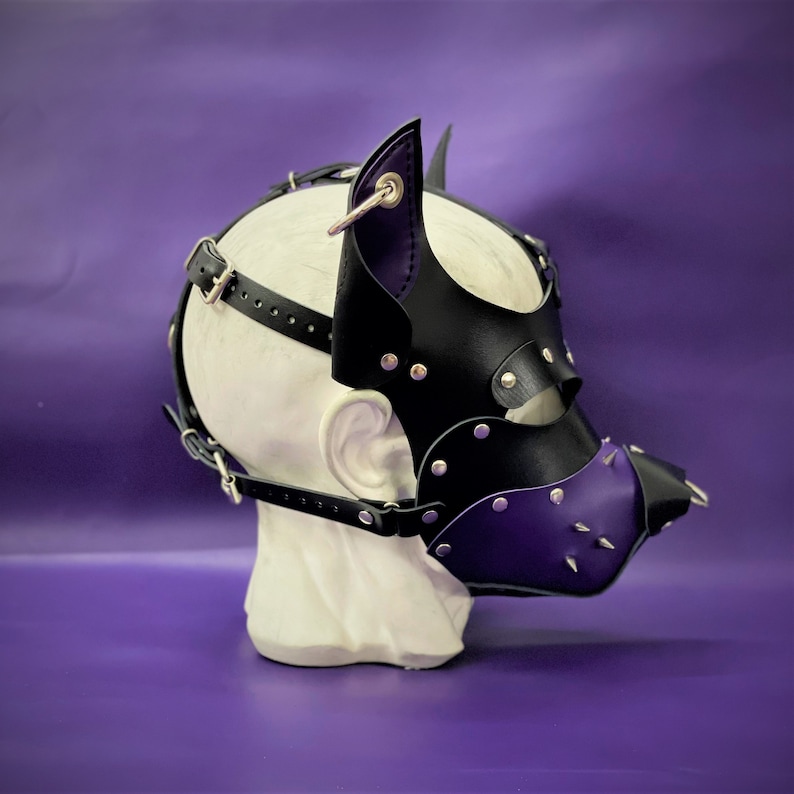 Leather Dog Mask With Spikes and Rings - Leather Puppy Mask - Puppy ...